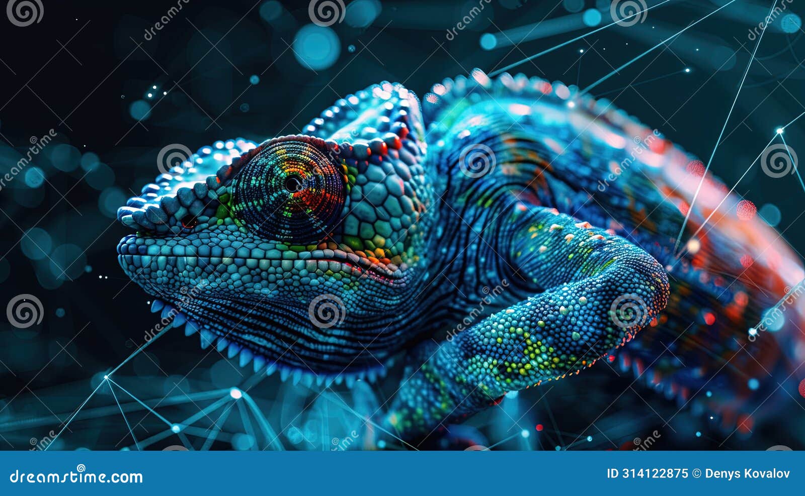 Digital Chameleon in Neon Colors. Big Data Visualization. Information ...