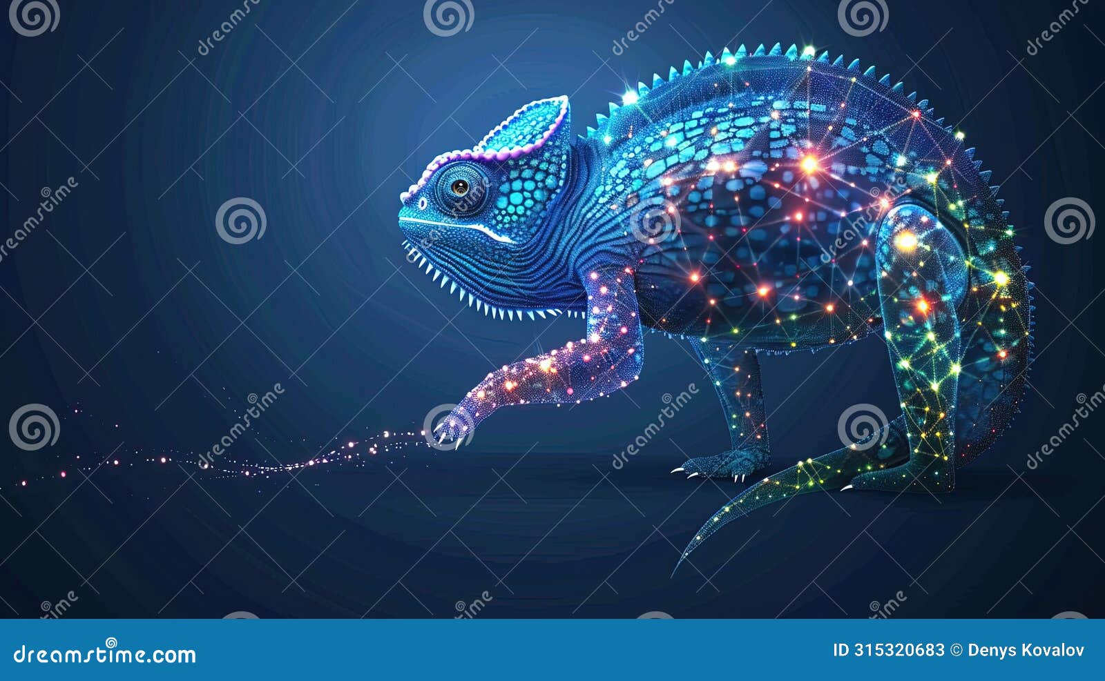 Digital Chameleon in Neon Colors. Big Data Visualization. Information ...