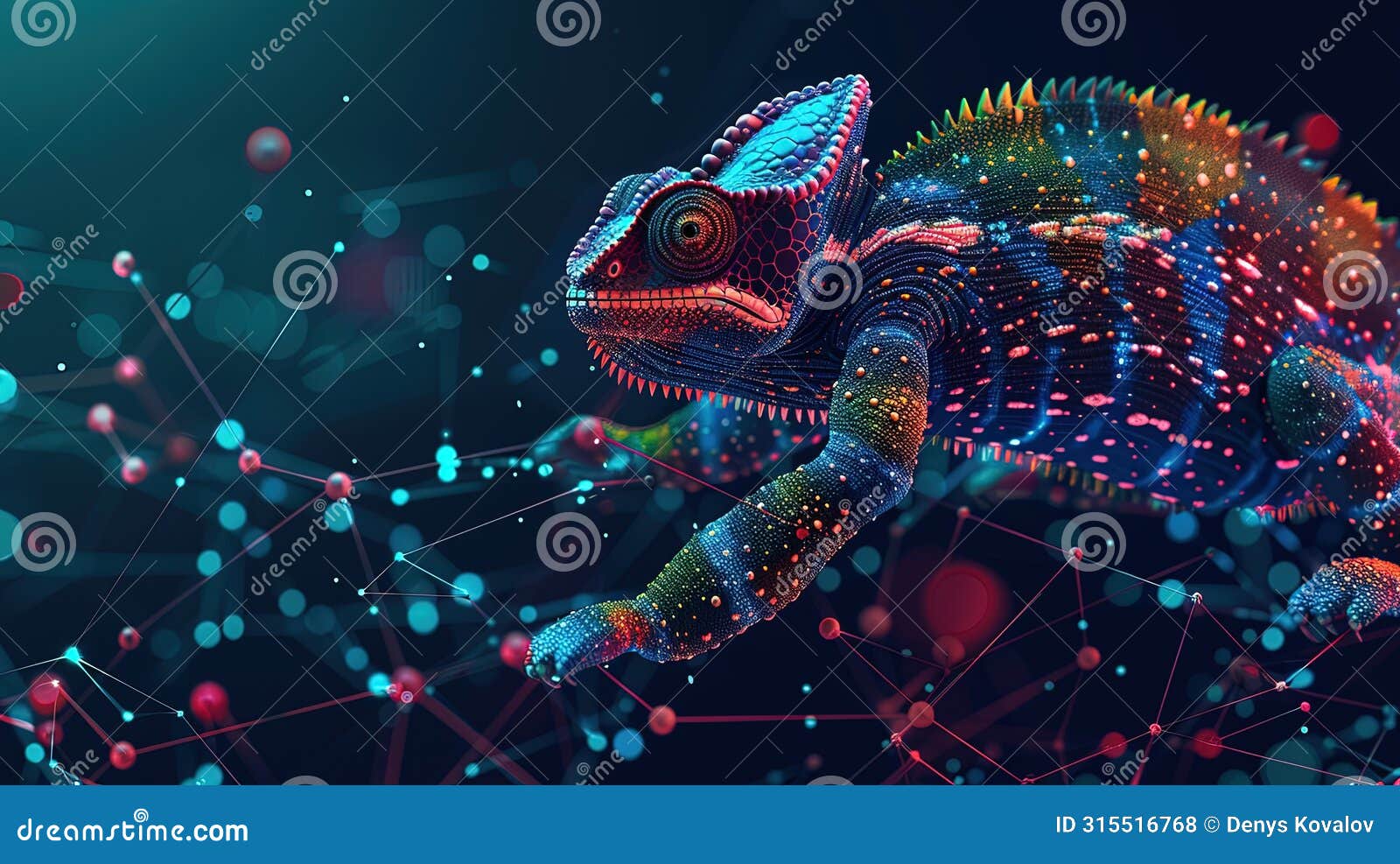 Digital Chameleon in Neon Colors. Big Data Visualization. Information ...