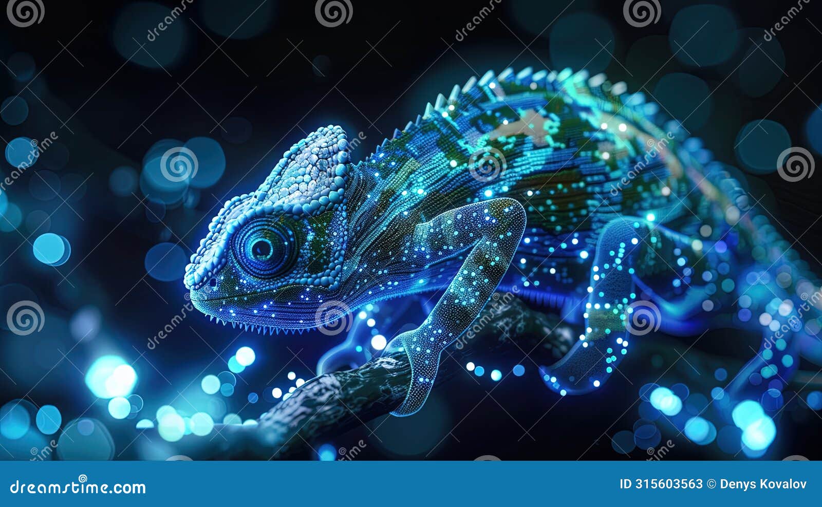 Digital Chameleon in Neon Colors. Big Data Visualization. Information ...