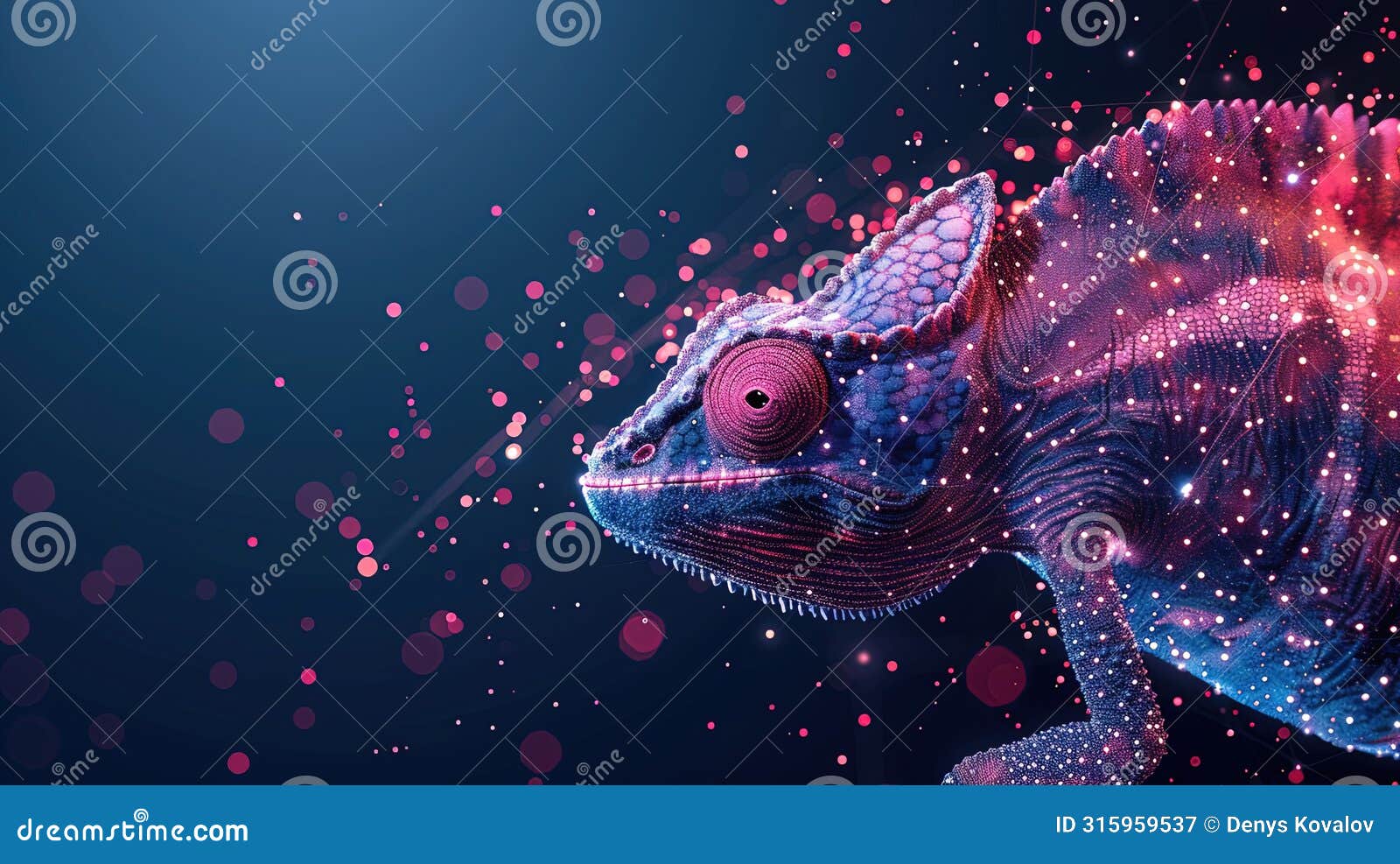Digital Chameleon in Neon Colors. Big Data Visualization. Information ...