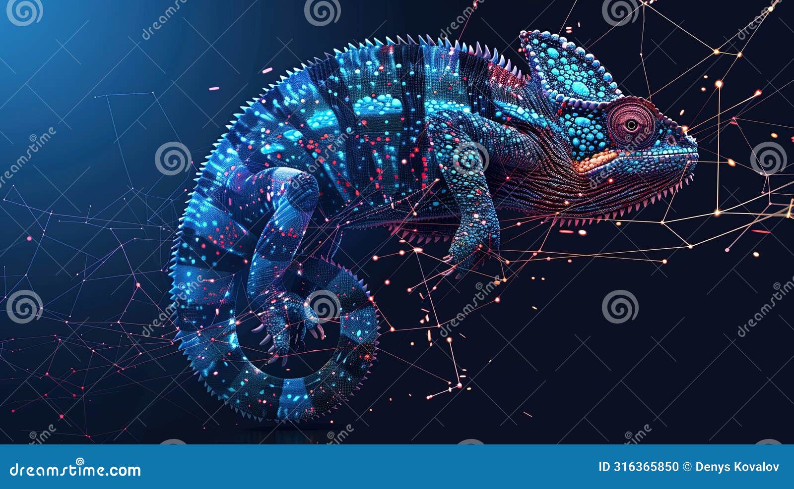 Digital Chameleon in Neon Colors. Big Data Visualization. Information ...