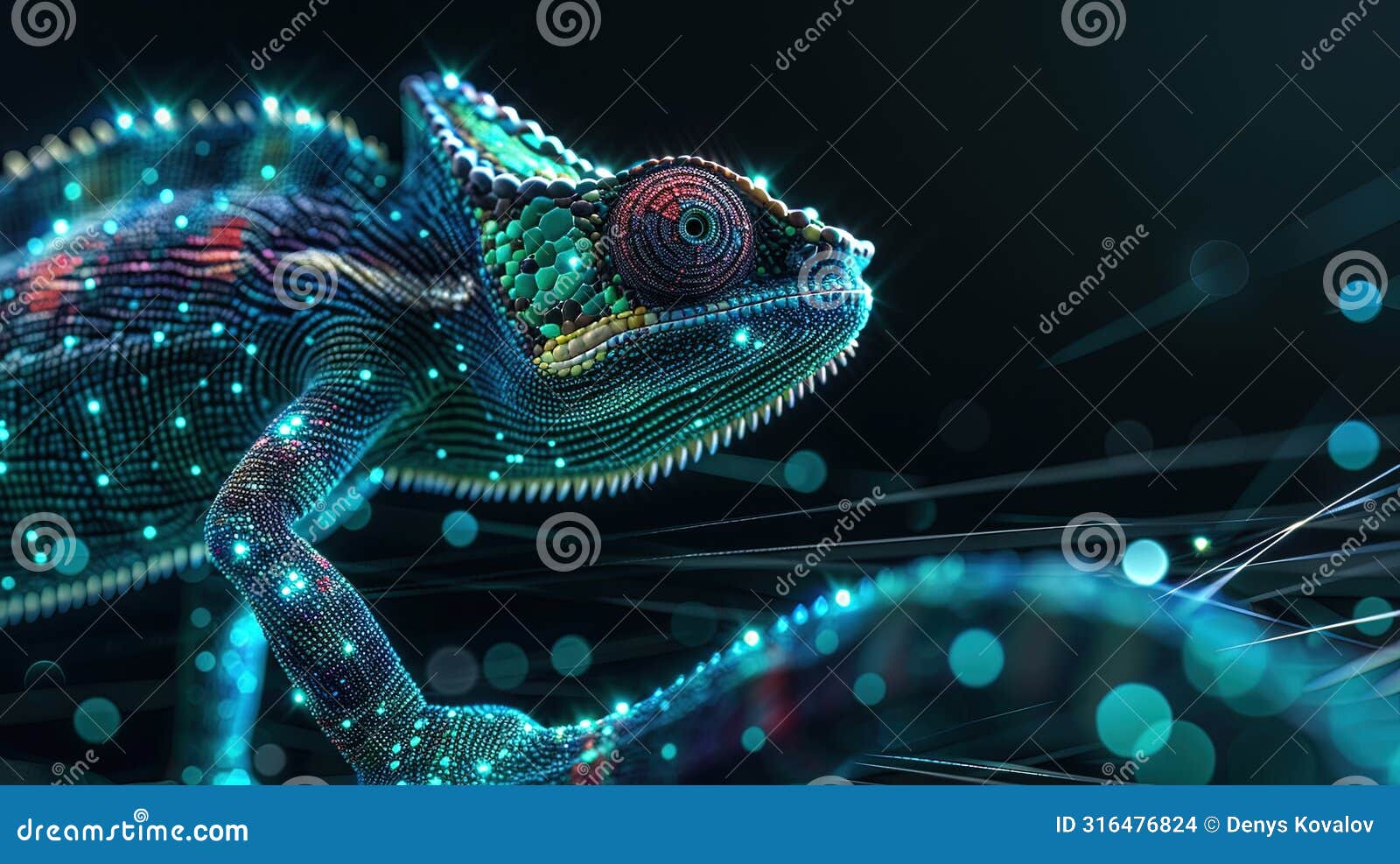 Digital Chameleon in Neon Colors. Big Data Visualization. Information ...