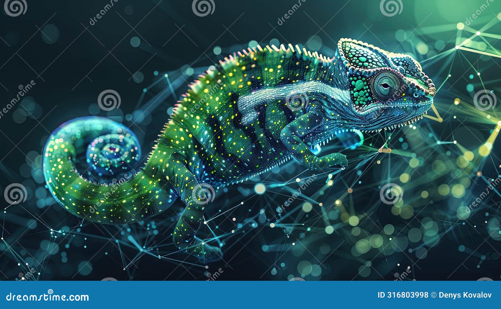 Digital Chameleon in Neon Colors. Big Data Visualization. Information ...