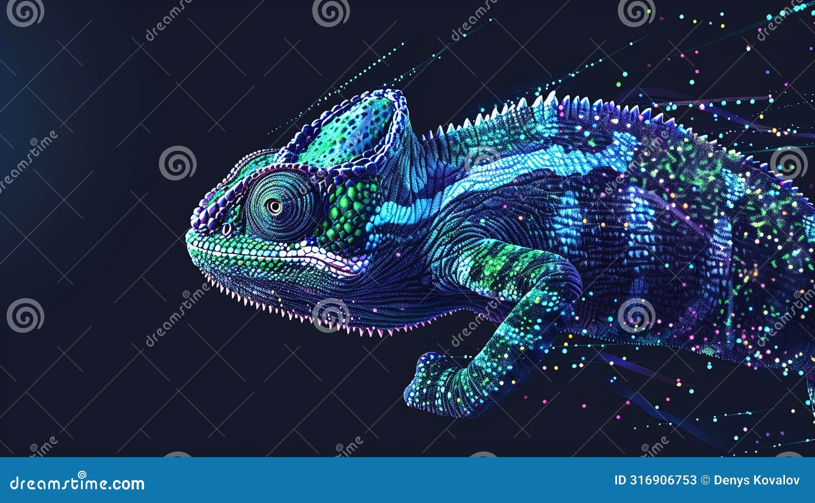 Digital Chameleon in Neon Colors. Big Data Visualization. Information ...
