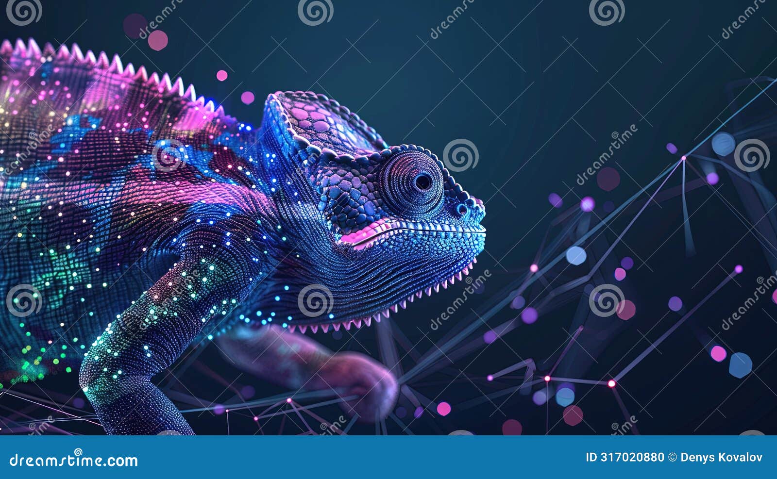 Digital Chameleon in Neon Colors. Big Data Visualization. Information ...