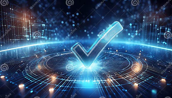 A Digital Checkmark Sits at the Center of a Network, Symbolizing ...