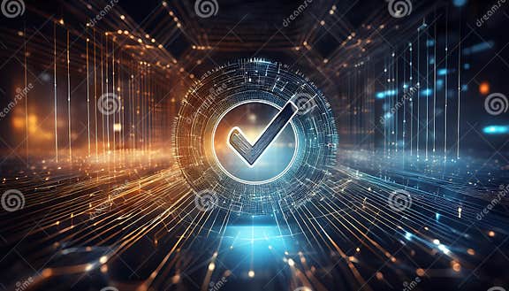 A Digital Checkmark Sits at the Center of a Network, Symbolizing ...
