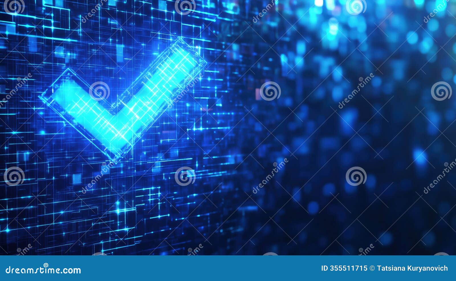 Digital Checkmark Symbol Glowing in Blue Pixels, Representing Approval ...
