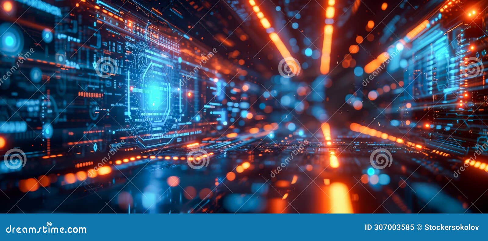 Digital Circuit Board with Glowing Blue Lights - Technology Concept ...