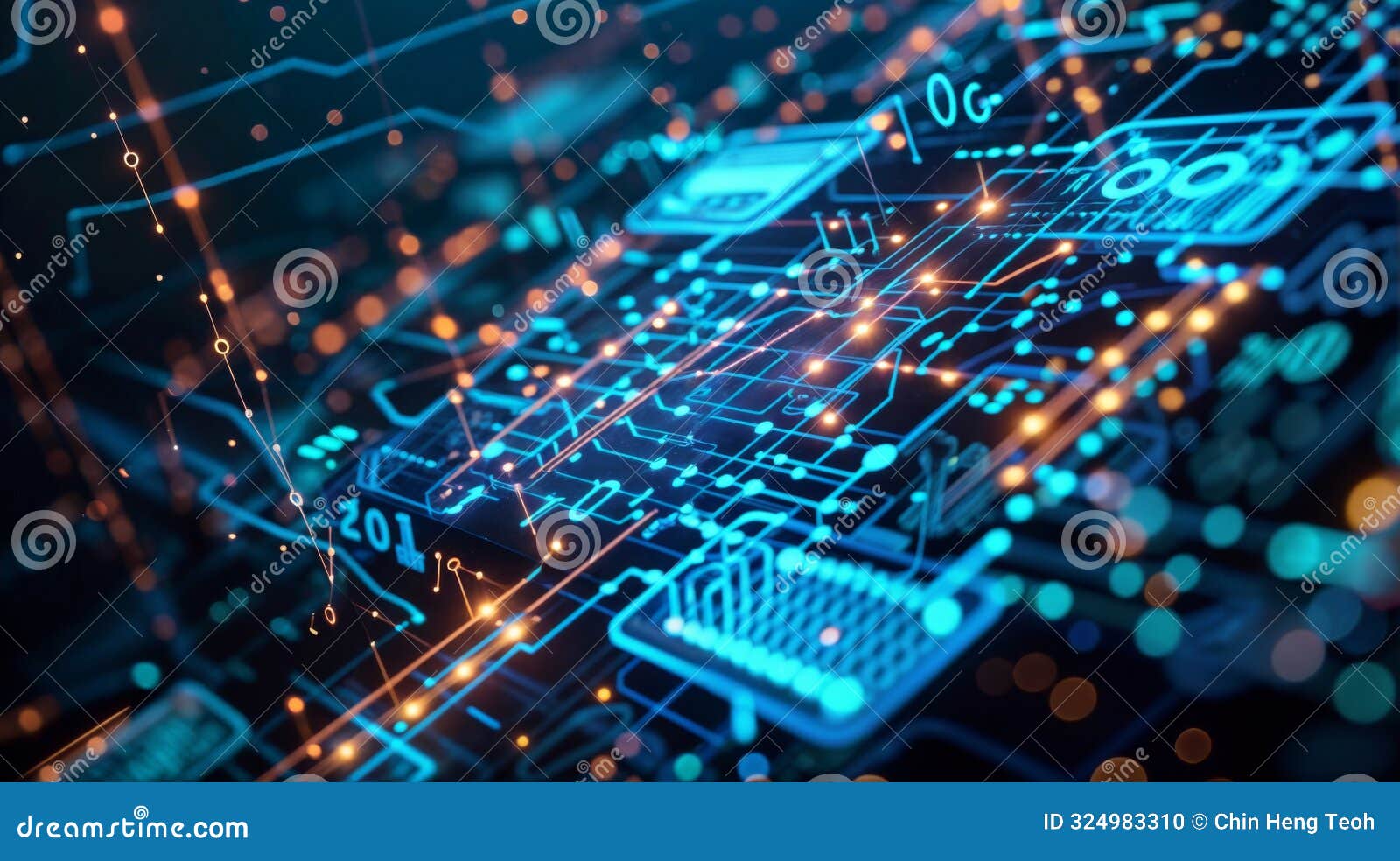 Digital Circuit Board with Glowing Connections and Components Stock Photo - Image of components ...