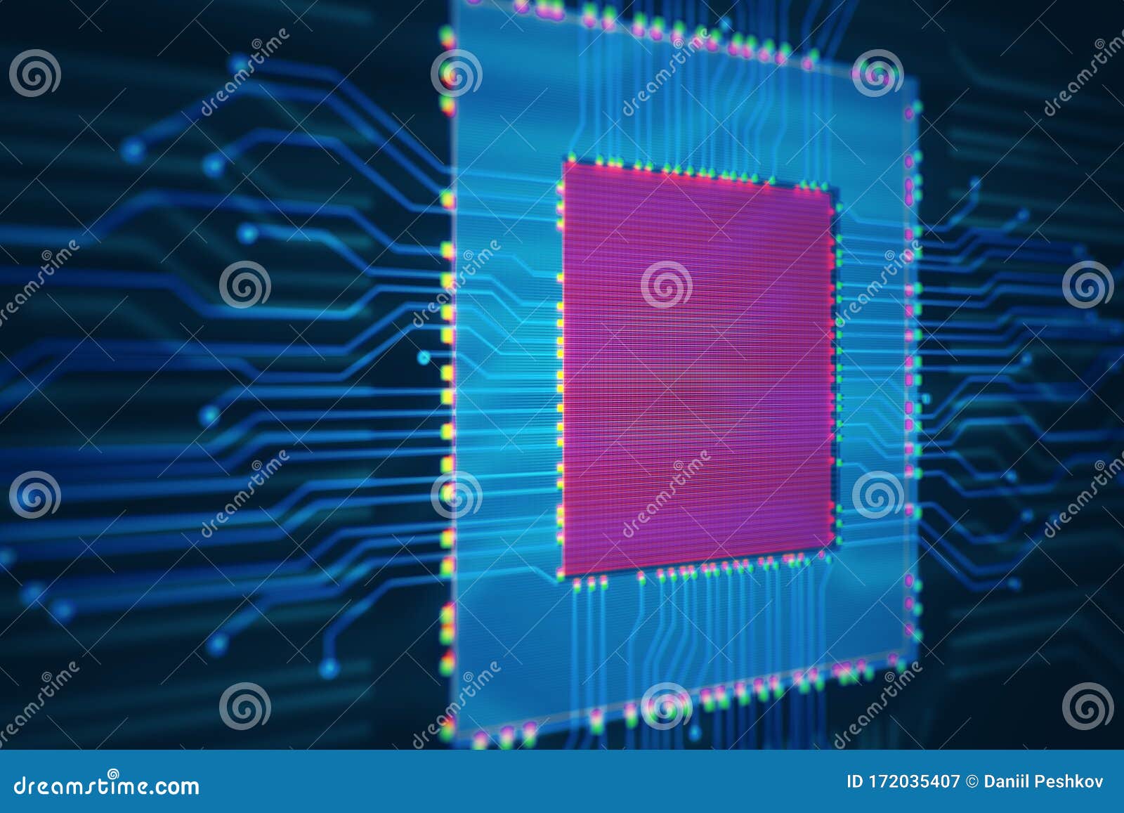 Digital Circuit Board with Microchip Stock Illustration - Illustration ...