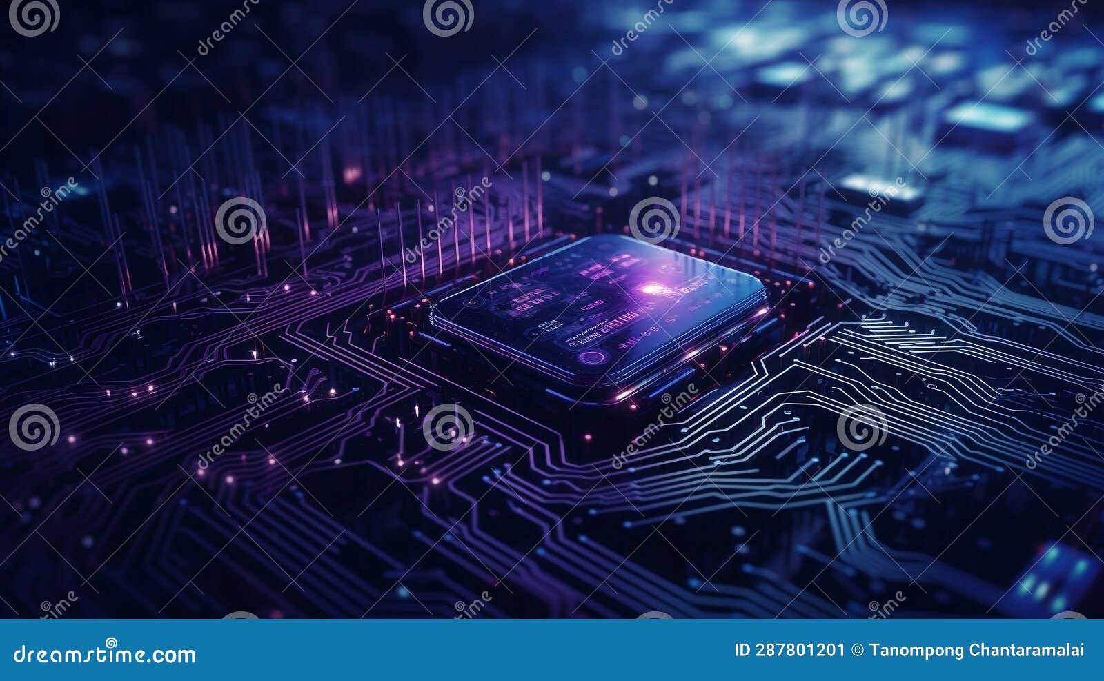 Digital Circuit Board Microprocessor Motherboard Computer Hardware Neon ...