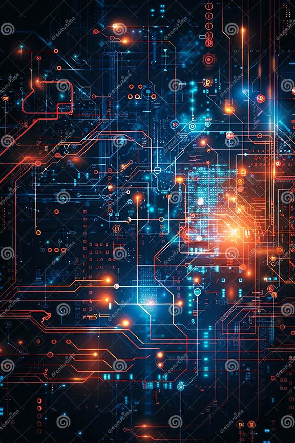Digital Circuits, Binary Codes, and Neural Network Patterns in a Futuristic Background for AI ...
