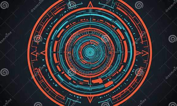 Digital Circular Interface with Concentric Circles in Red, Blue, and ...