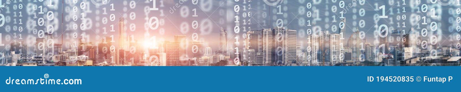 Digital City Concept. Mixed Media Binary Code. Banner Website. Stock ...