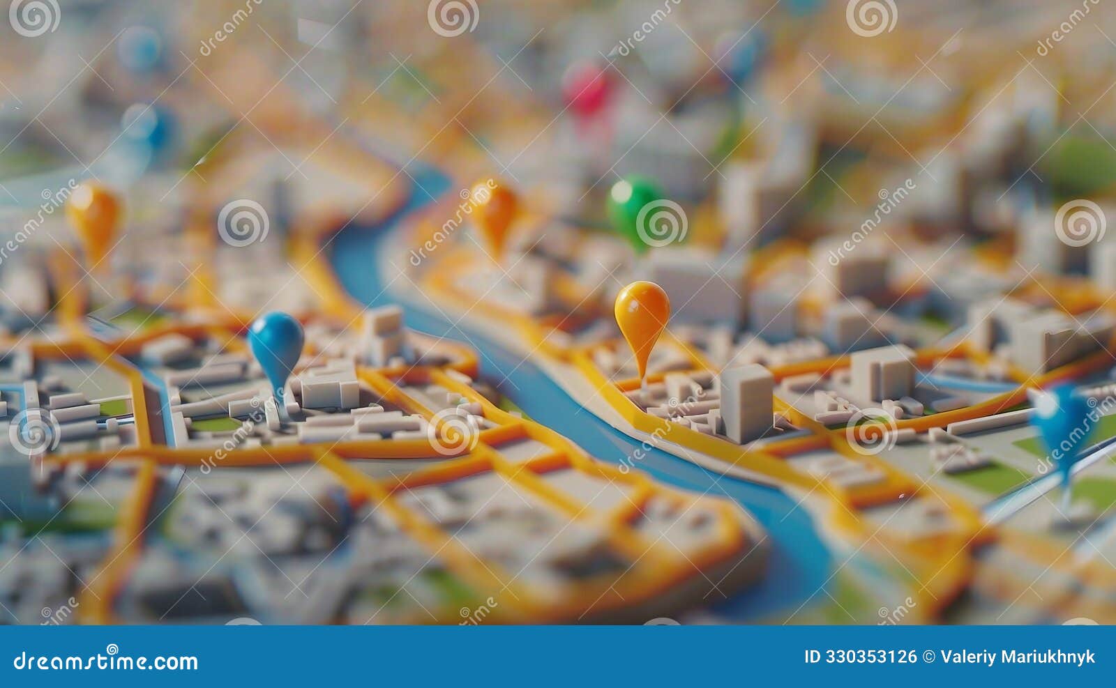 Digital City Map with Geolocation Markers and Colorful Pathways ...