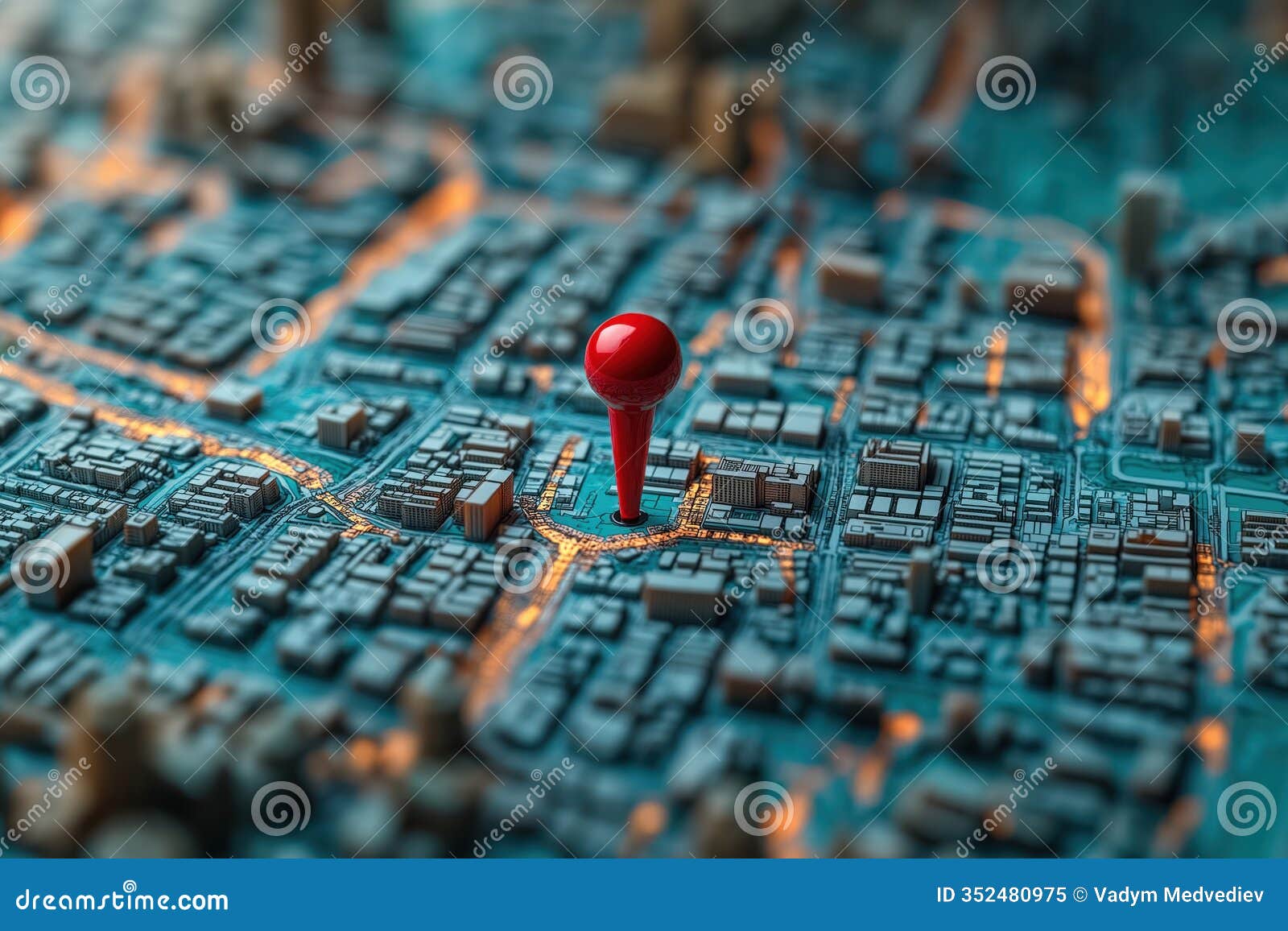 Digital City Map Shows Location with Red Marker. Interactive Map Tech ...