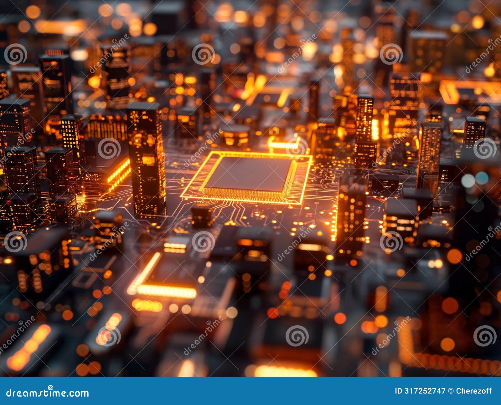 Digital Cityscape with Electronic Circuitry Stock Image - Image of ...