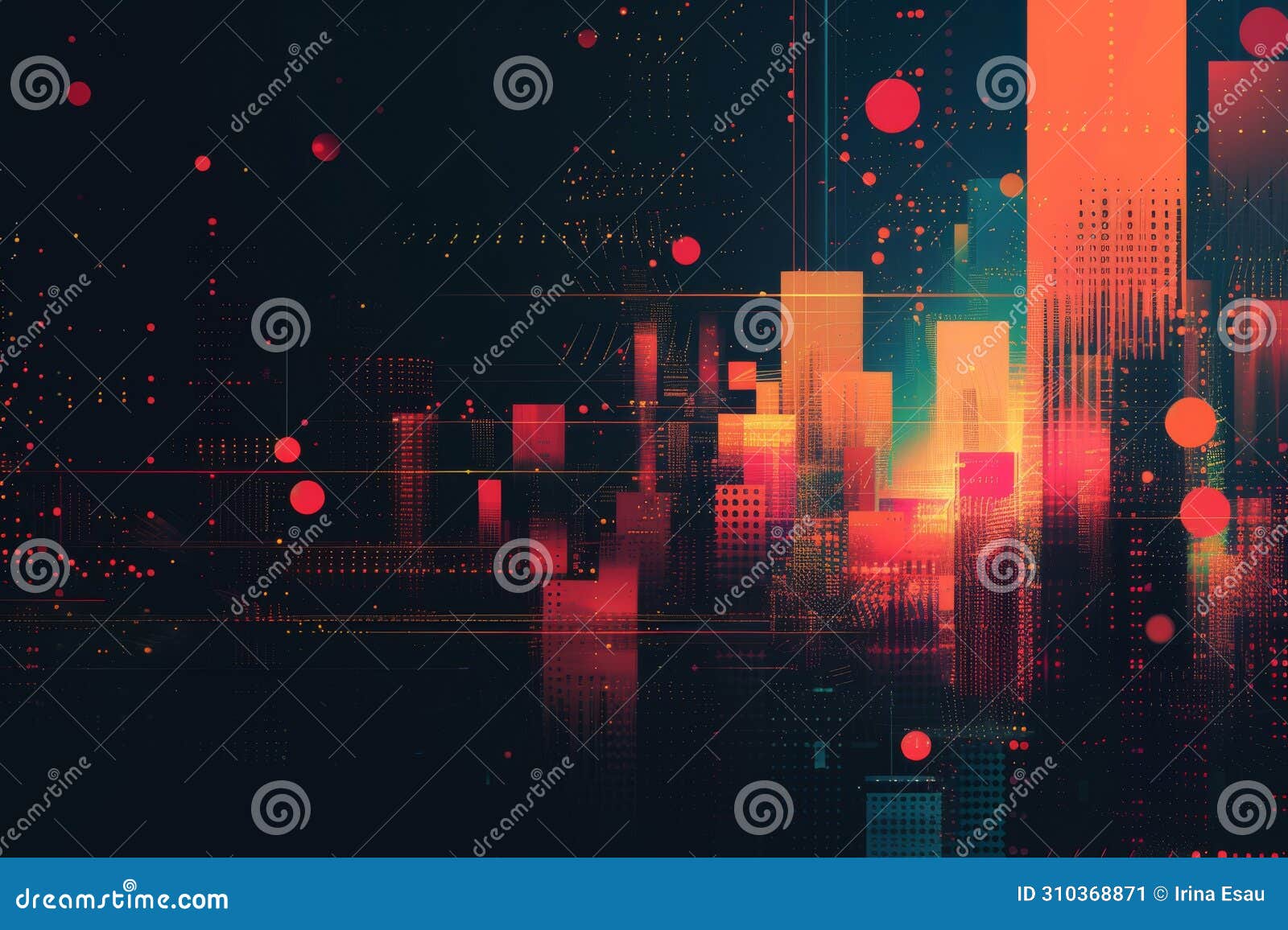 Digital Cityscape with Red Light Elements Stock Illustration ...