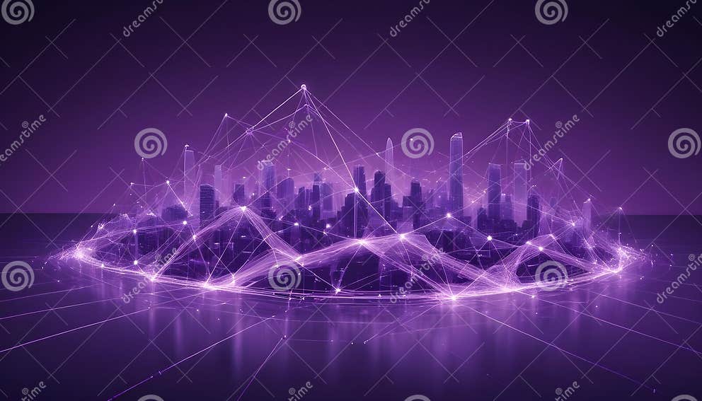 A Digital Cityscape Rendered with a Mesh of Interconnected Lines and ...