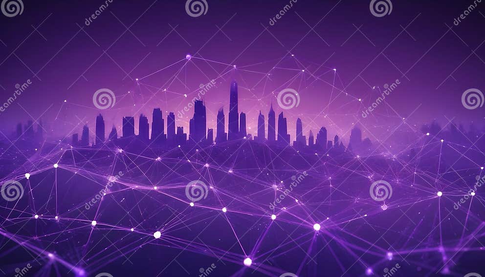 Digital Cityscape Rendered with a Mesh of Interconnected Lines and ...