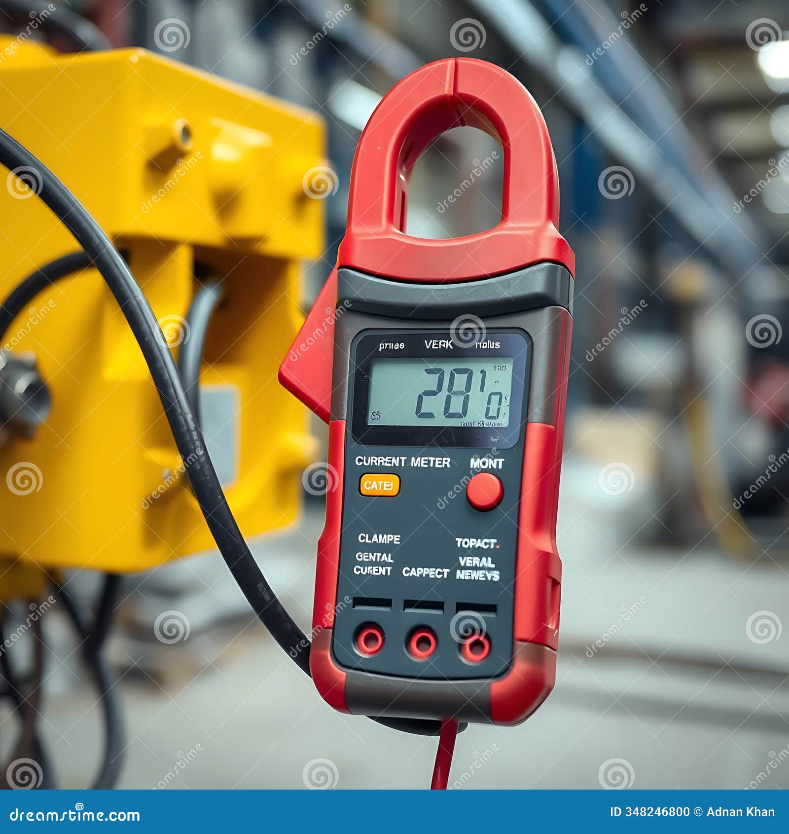 A Digital Clamp Meter Measuring the Current on a Thick Cable ...