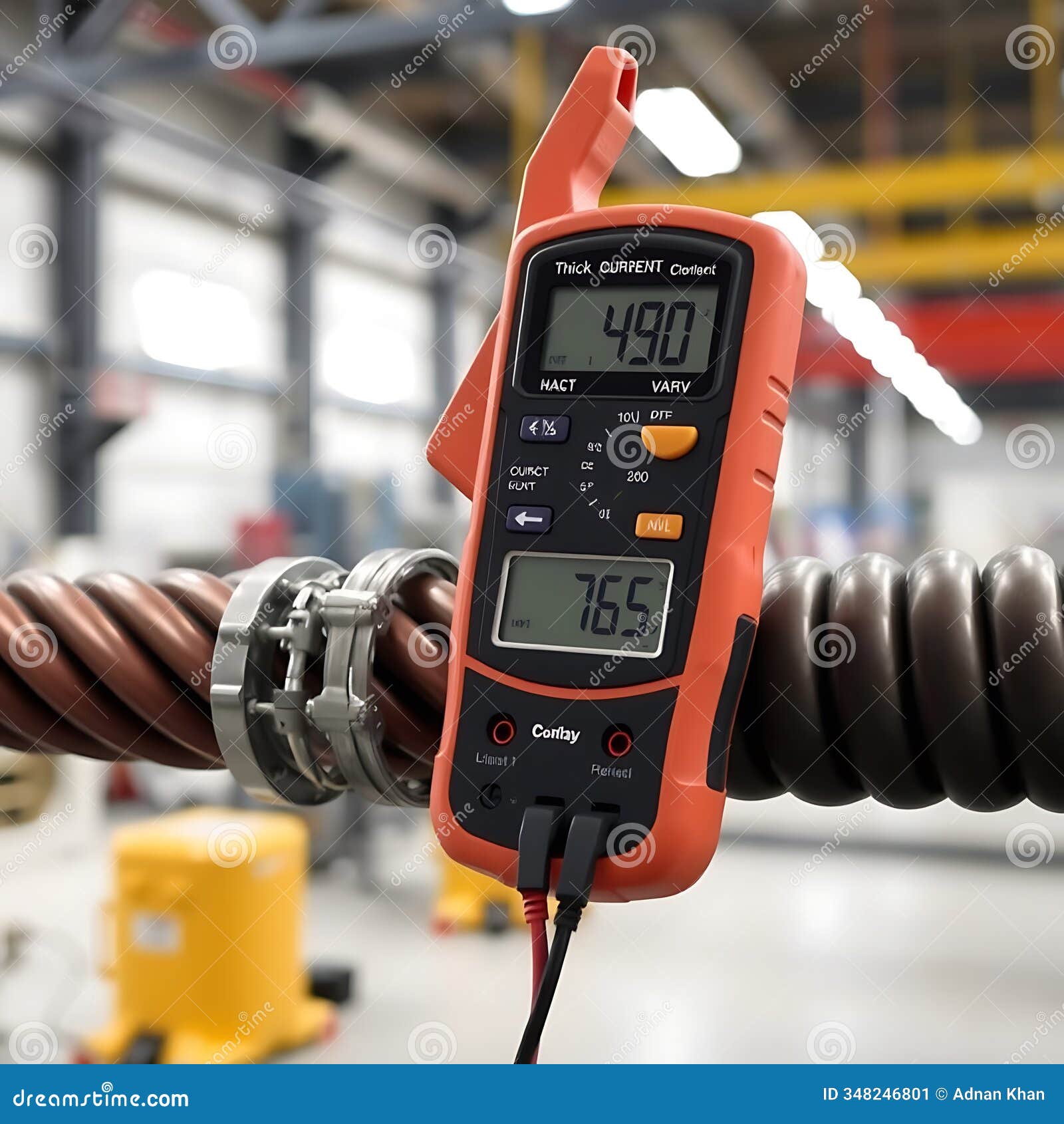 A Digital Clamp Meter Measuring the Current on a Thick Cable ...