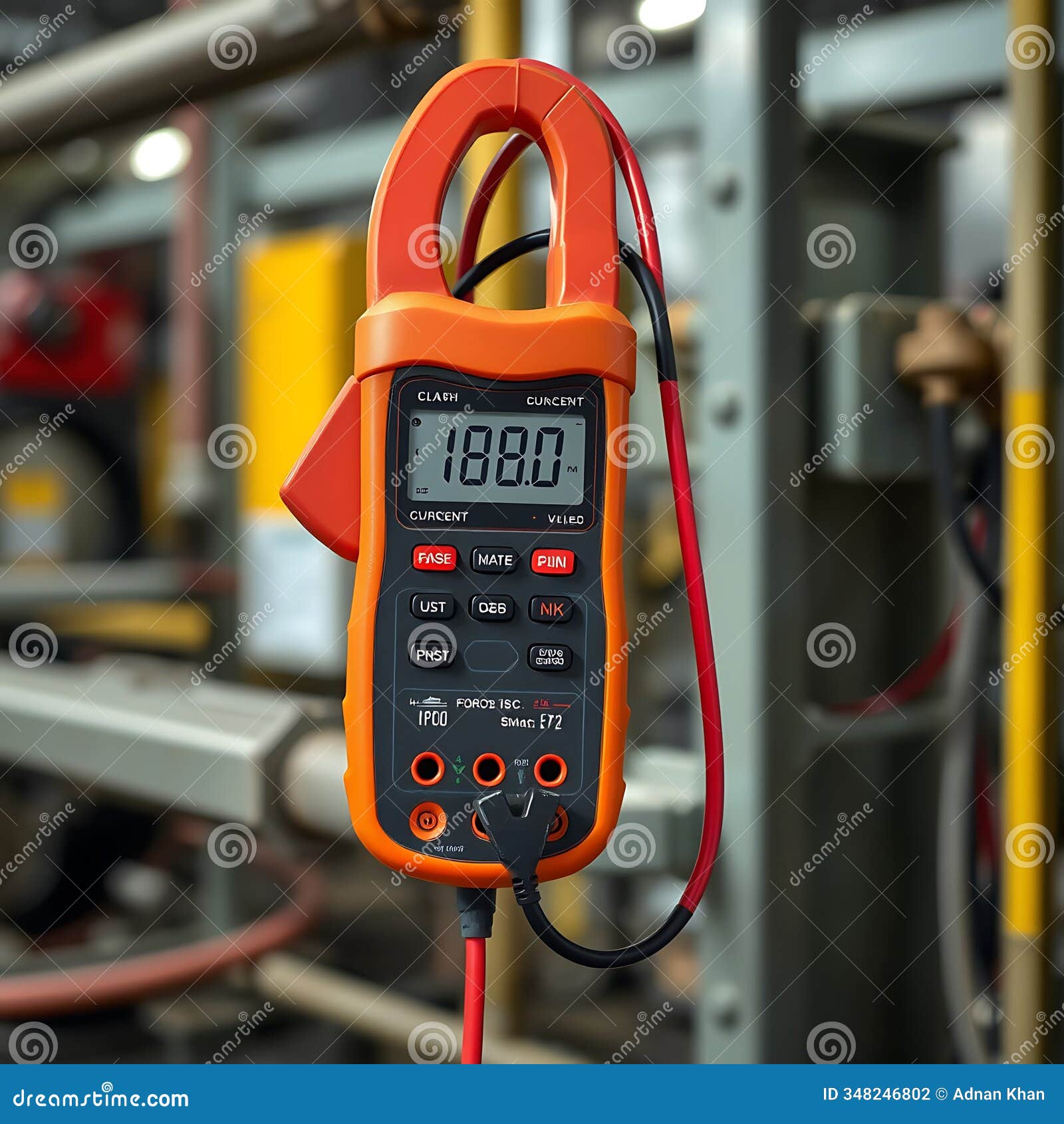 A Digital Clamp Meter Measuring the Current on a Thick Cable ...
