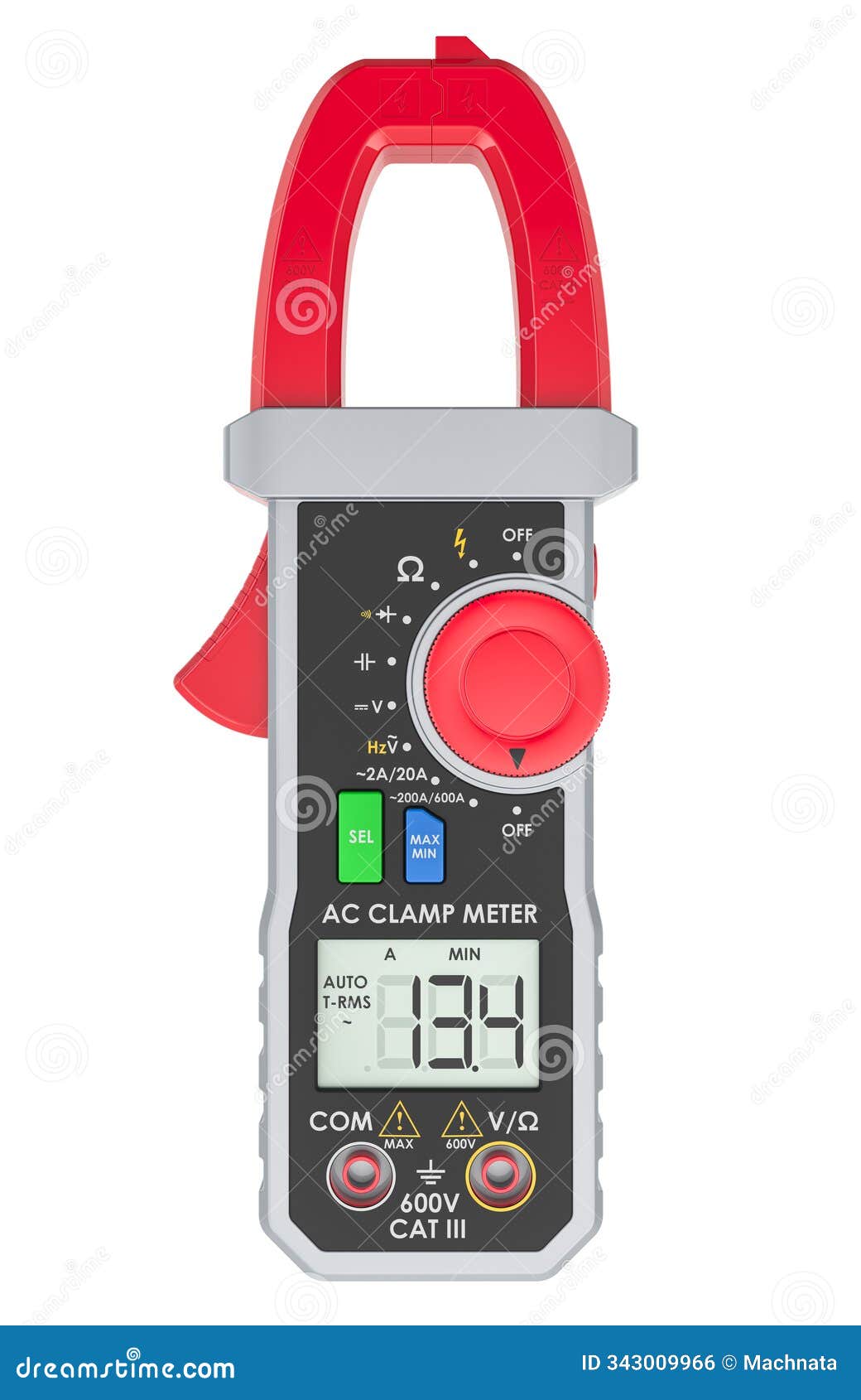 Digital Clamp Meter Multimeter, Front View. 3D Rendering Stock ...