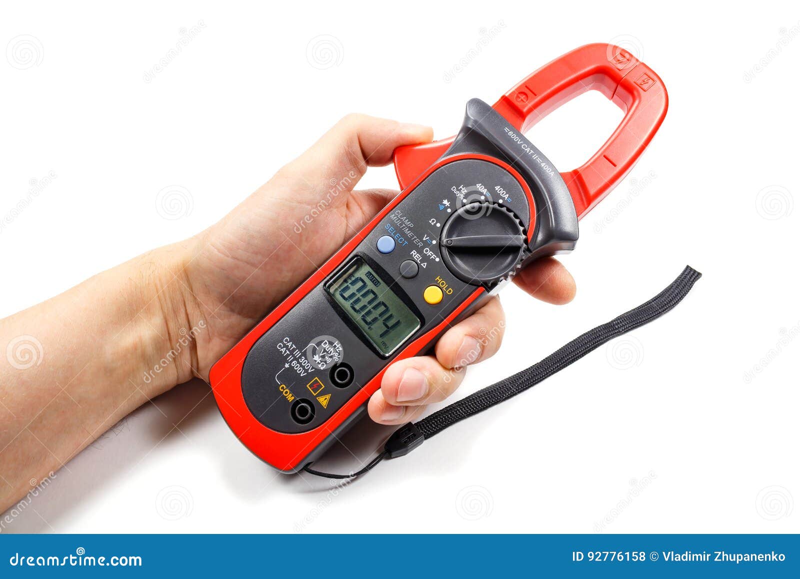 Digital Clamp Multimeter in Man`s Hand on a White Background Stock ...