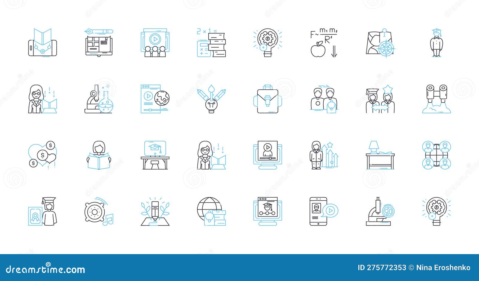 Digital Classes Linear Icons Set. Online Learning, E-learning, Webinar ...