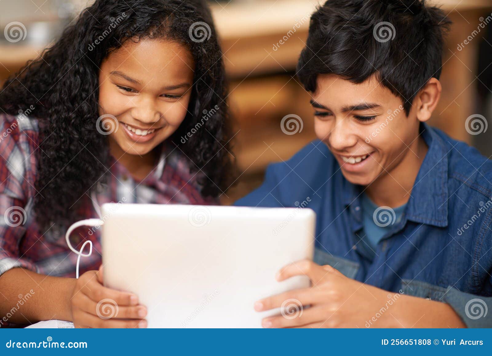 Digital Classroom Classmates. Two Young Teenagers Using a Digital ...