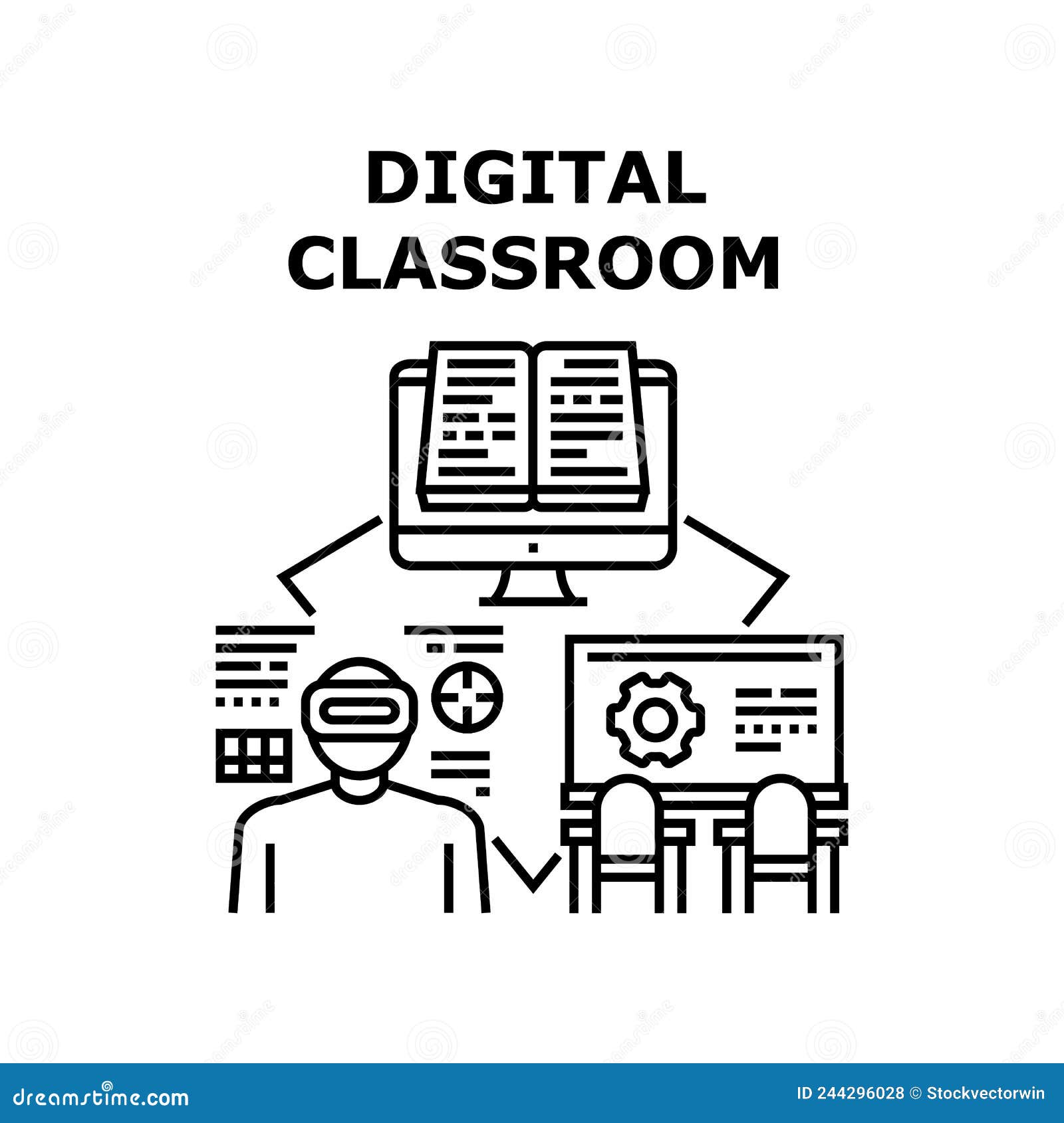 Digital Classroom Vector Concept Black Illustration Stock Vector ...