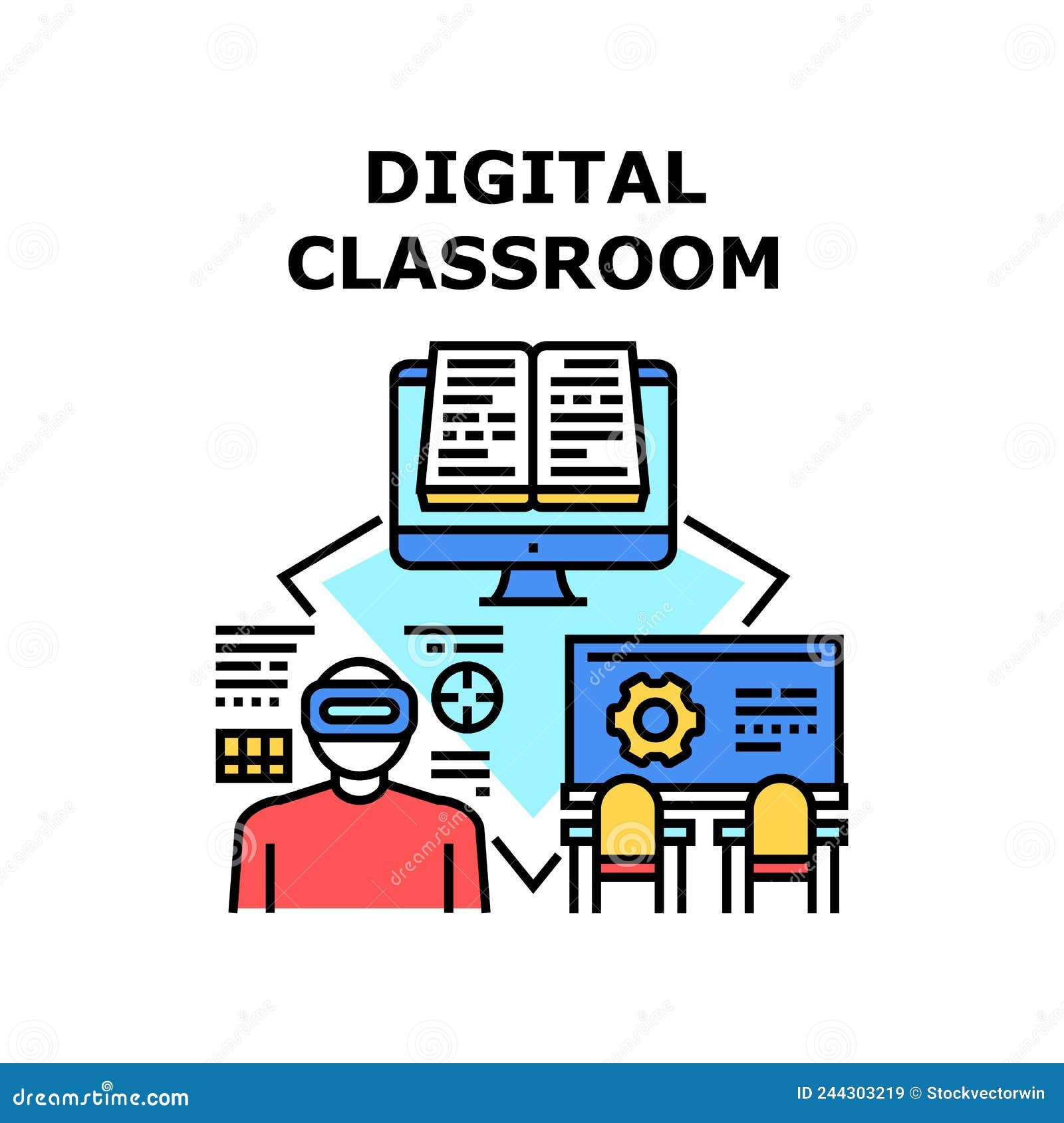 Digital Classroom Vector Concept Color Illustration Stock Vector ...