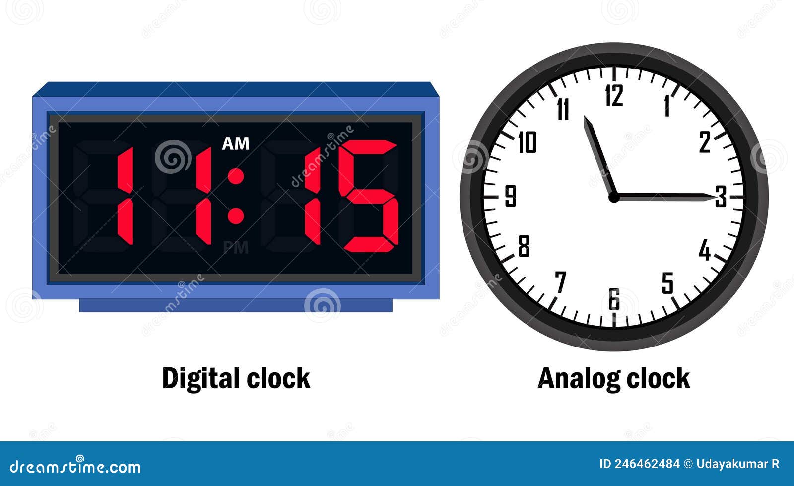 Digital Clock and Analog Clock Time 11.15, Vector Stock Vector ...