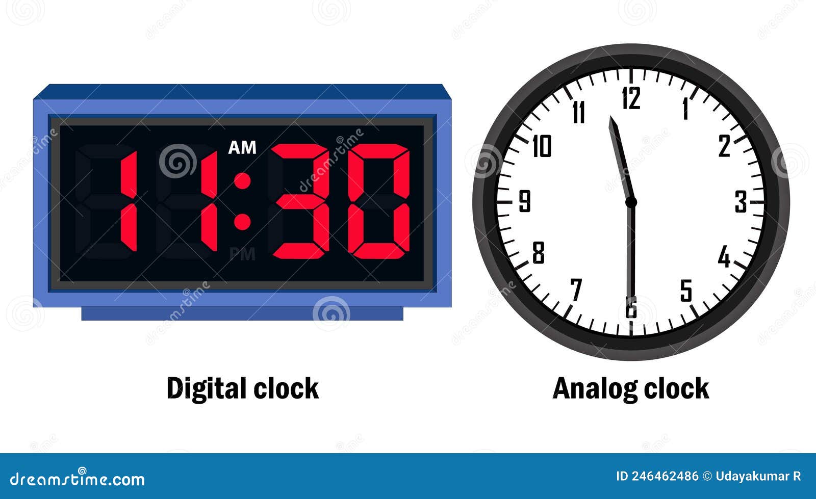 Digital Clock and Analog Clock Time 11.30, Vector Stock Vector ...