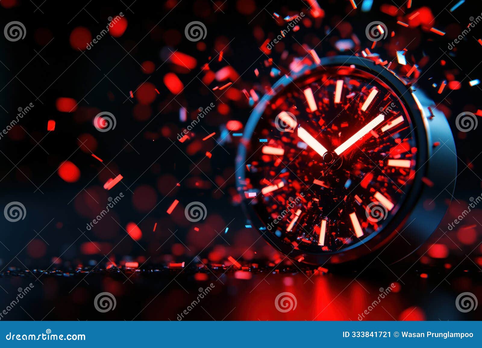 A Digital Clock Breaking Apart into Glowing Particles, Symbolizing the ...