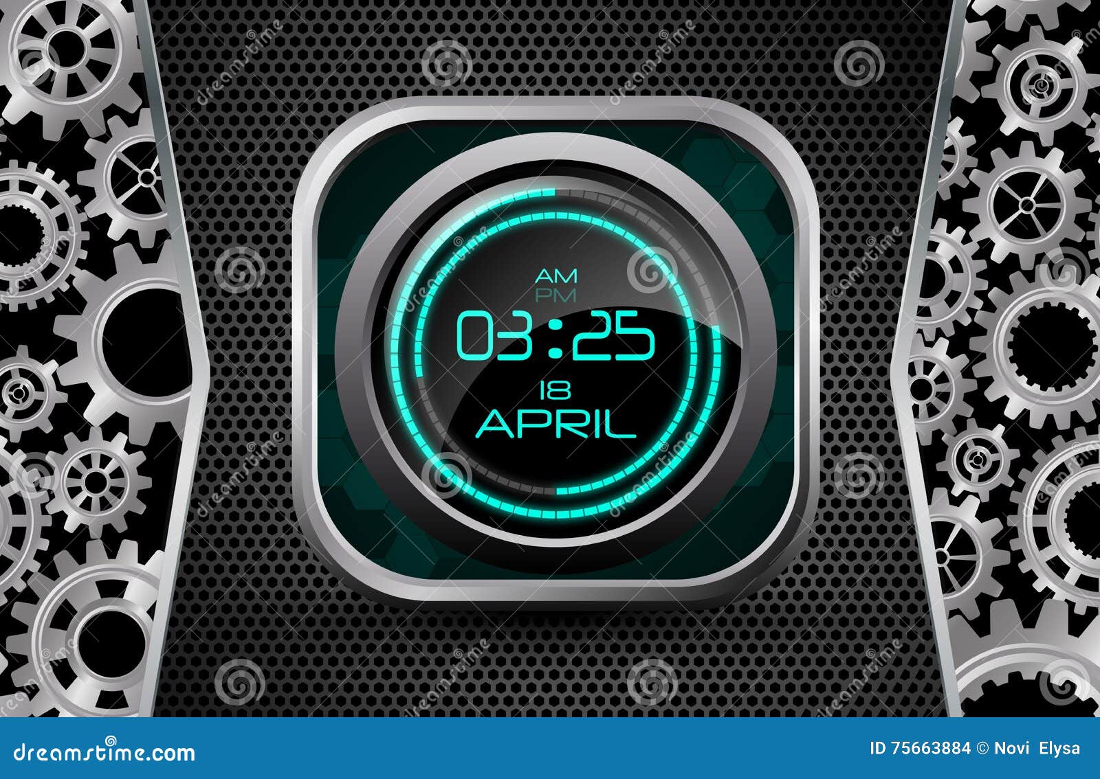 Digital Clock with Concept Gears Background Stock Vector - Illustration ...