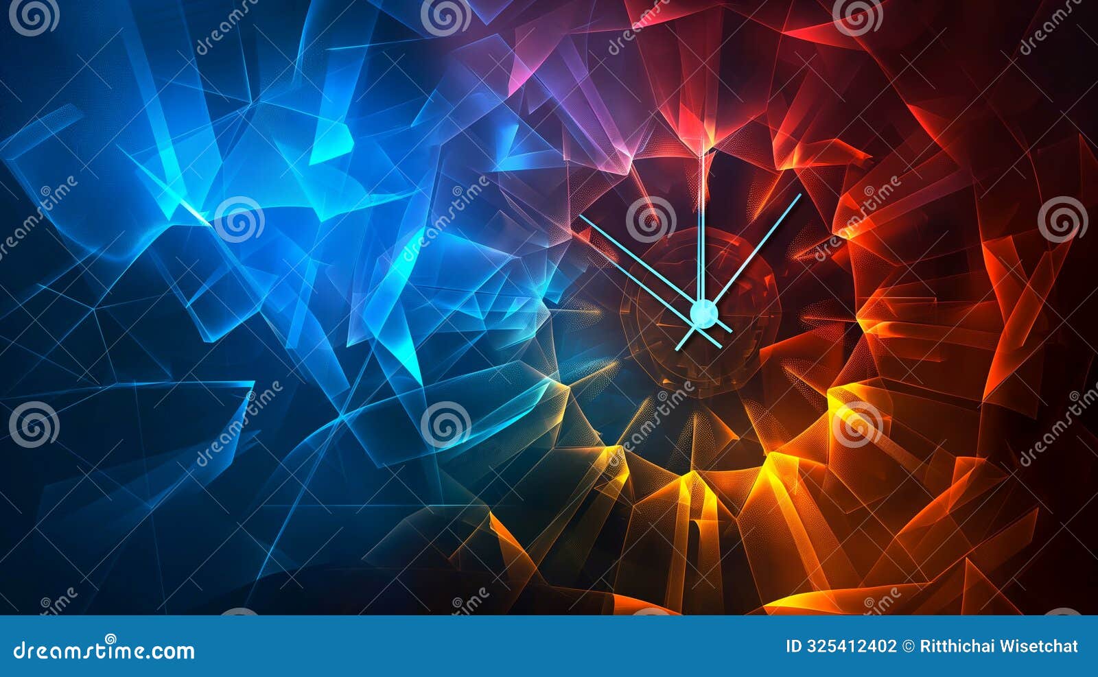 A Digital Clock Face Emerges from a Swirl of Blue and Red Light ...