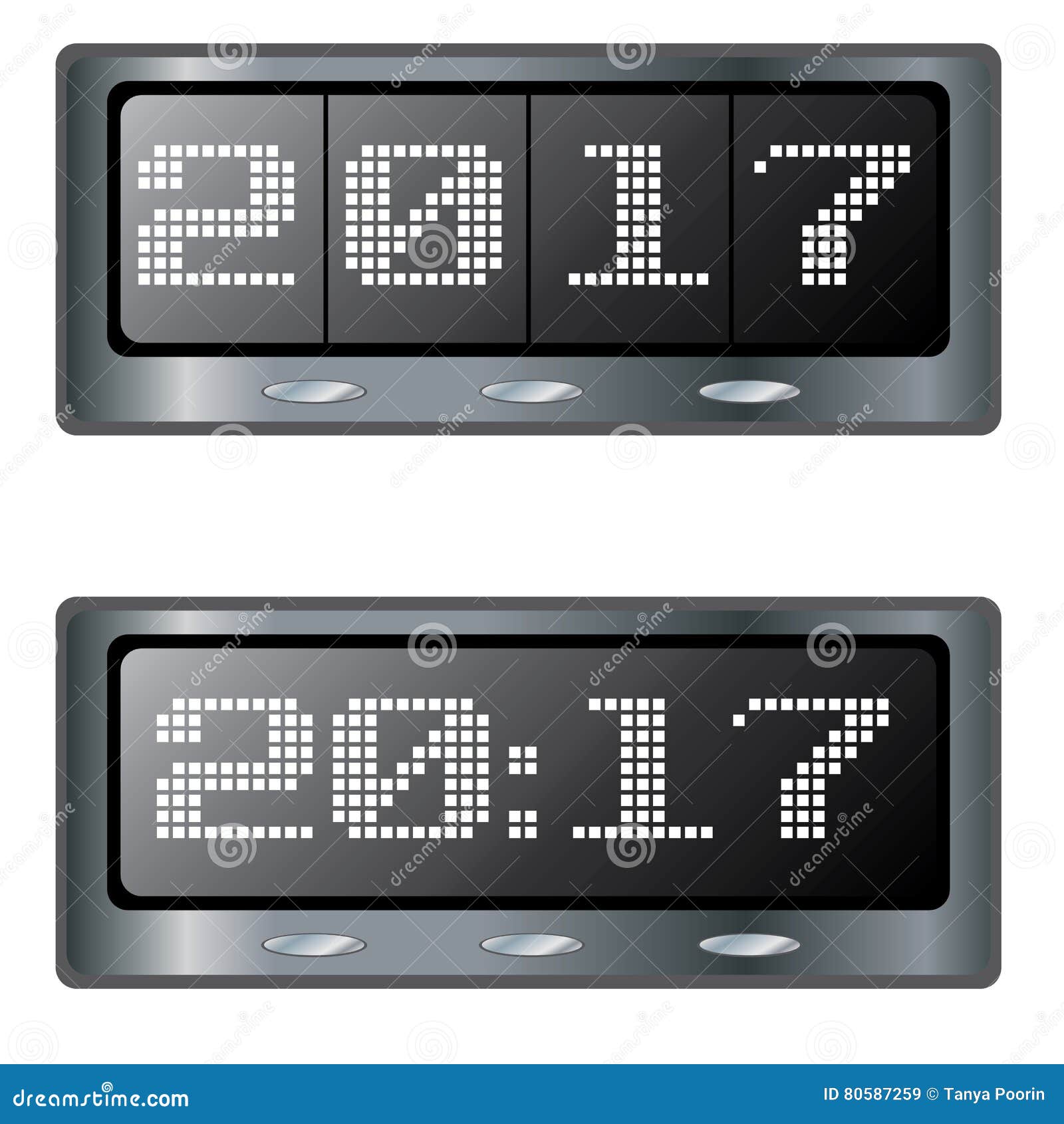 Digital Clock, Front View Two Design Set Isolated on White Background ...