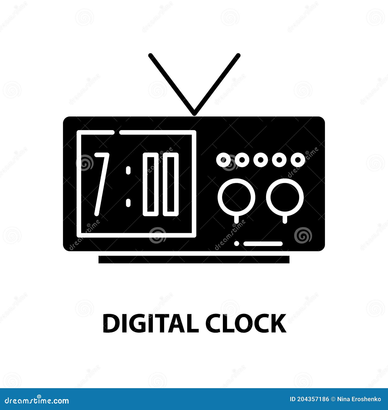 Digital Clock Icon, Black Vector Sign with Editable Strokes, Concept ...
