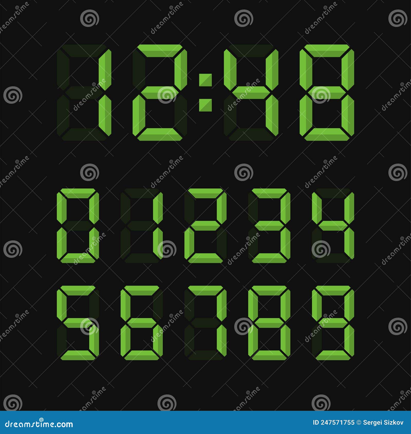 Digital Clock Number Set on Black Background. Vector Stock Vector ...
