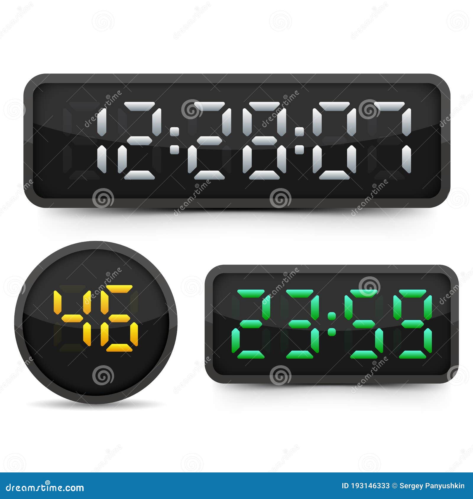 Digital Clock and Numbers Set. Electronic Alarm Icon. Letters and ...
