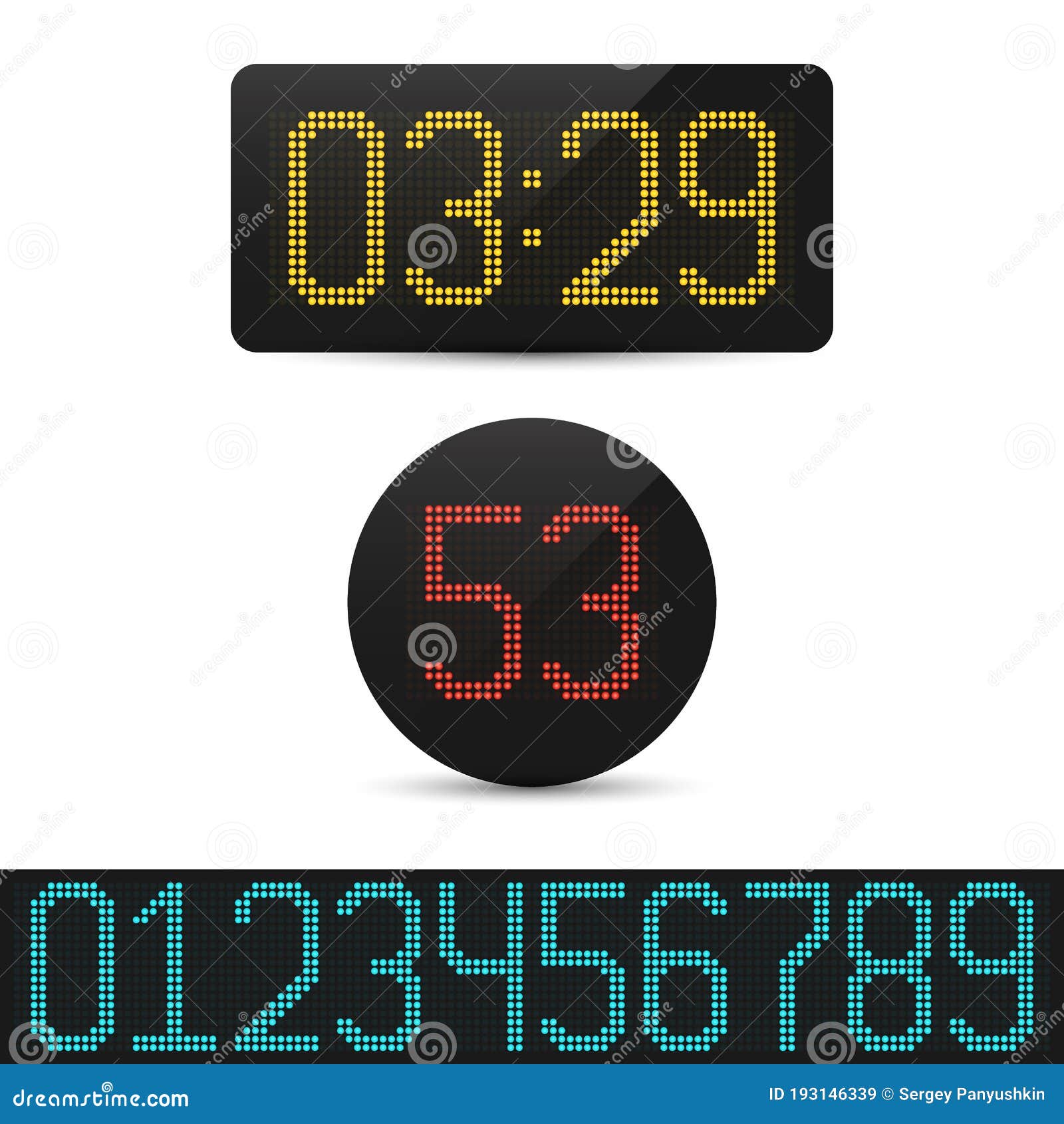 Digital Clock and Numbers Set. Electronic Alarm Icon. Letters and ...