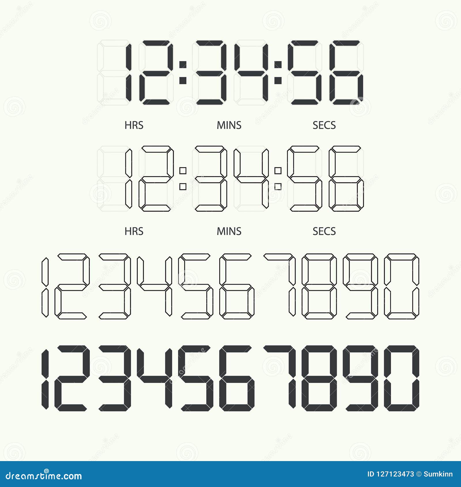 Digital clock and numbers. stock vector. Illustration of digital ...