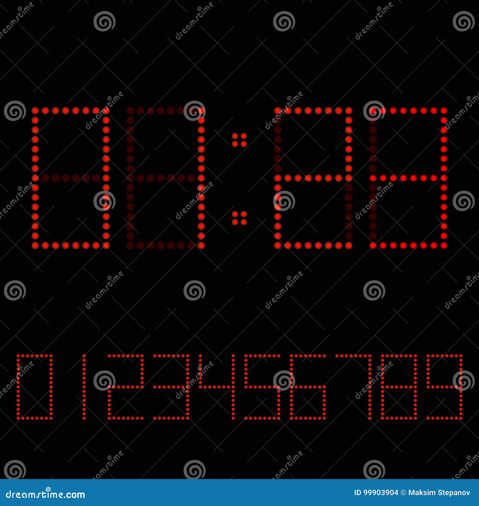 Digital Clock. Red Numbers on Dark Background for Clock or Scoreboard ...