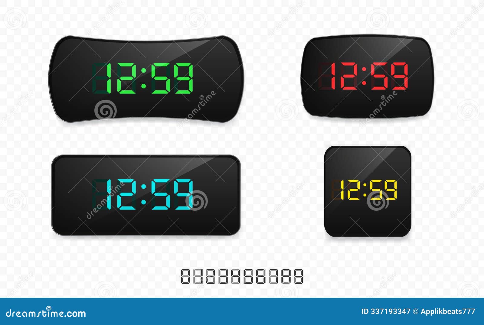 Digital Clock Set of Glowing Numbers. Realistic Black Electronic Clocks ...