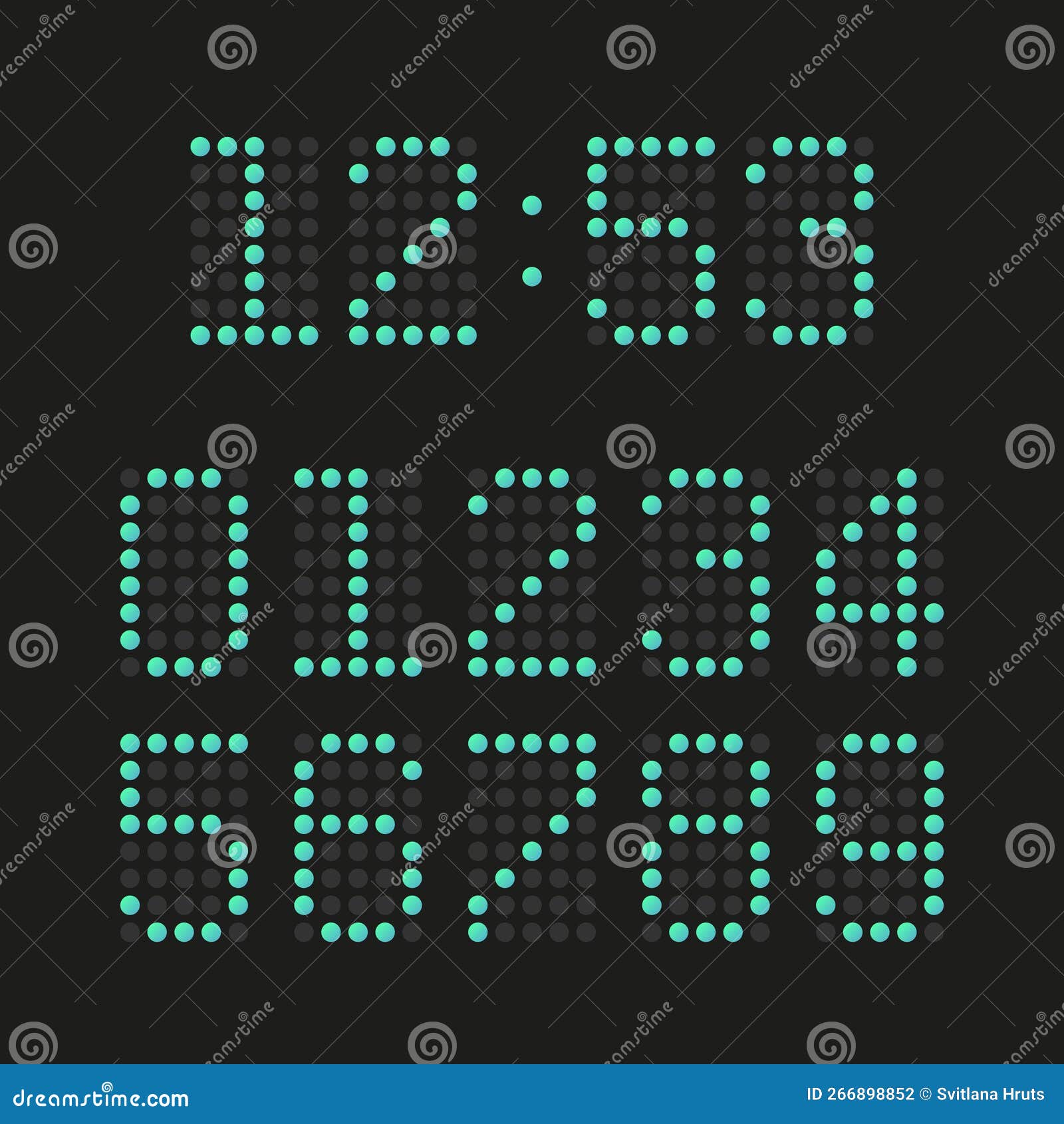 Digital Clock Set in Pixel Style. Electronic Numbers Collection. Vector ...