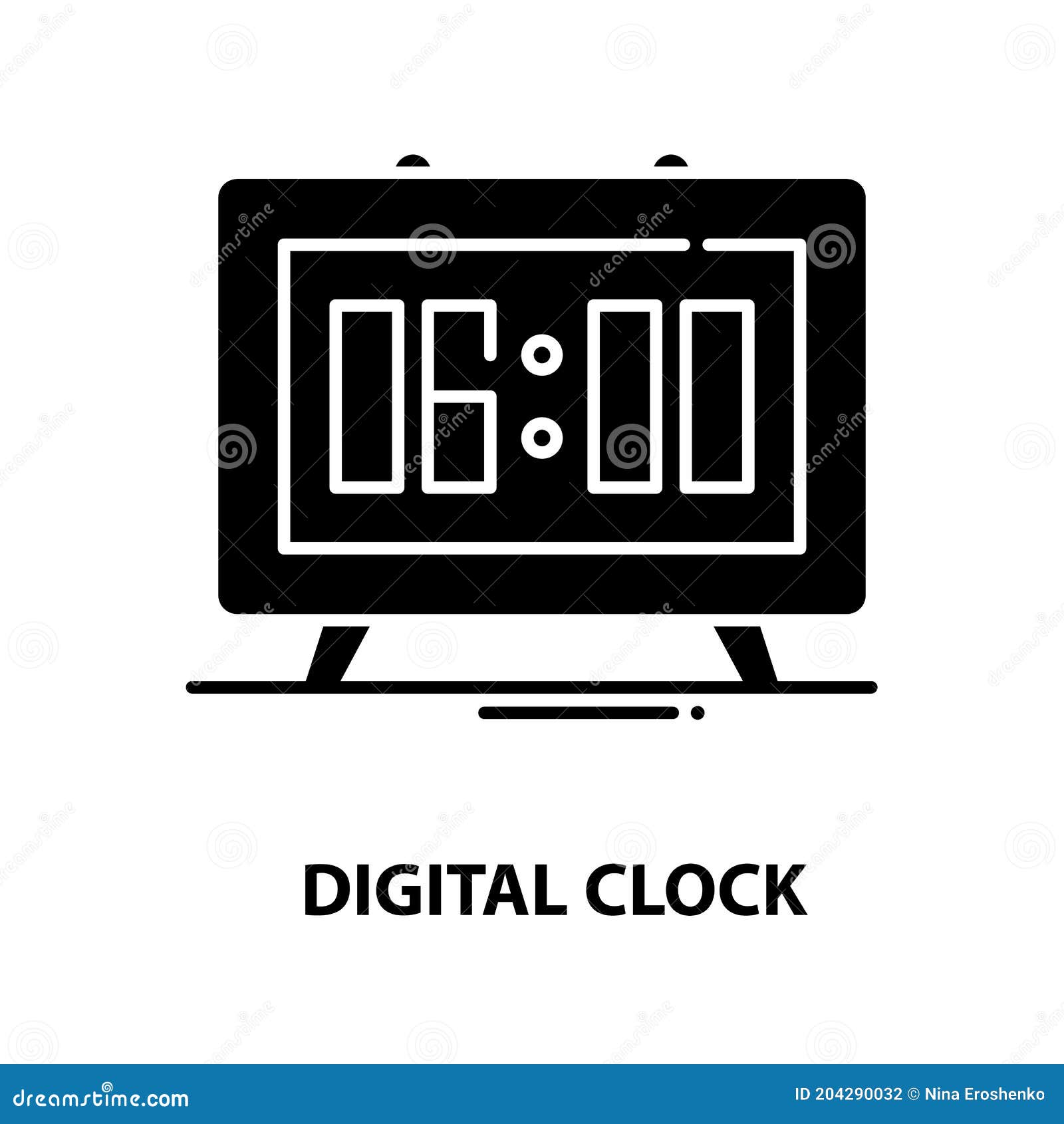 Digital Clock Symbol Icon, Black Vector Sign with Editable Strokes ...